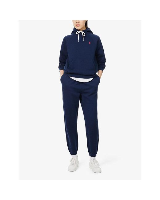 Polo Ralph Lauren Logo-Embroidery Fleece-Lined Cotton-Blend Jersey Hoody in Blue | Lyst