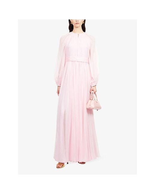 Givenchy Balloon-Sleeve Silk Chiffon Gown in Pink | Lyst UK