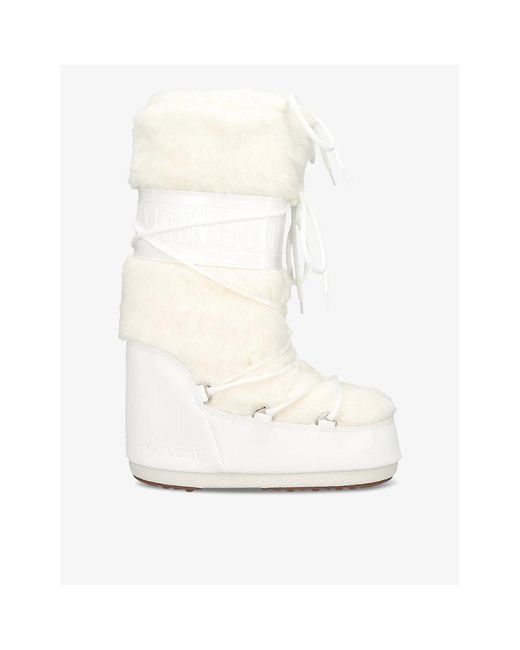 Moon Boot Icon Lace-Front Faux-Fur Snow Boots in White | Lyst