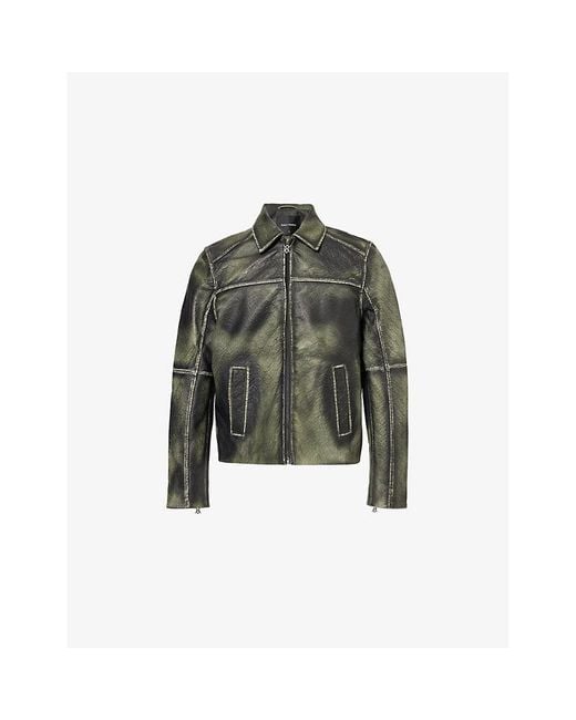 Daily Paper Cardamon Silence Panelled Embossed Leather Jacket in Green ...