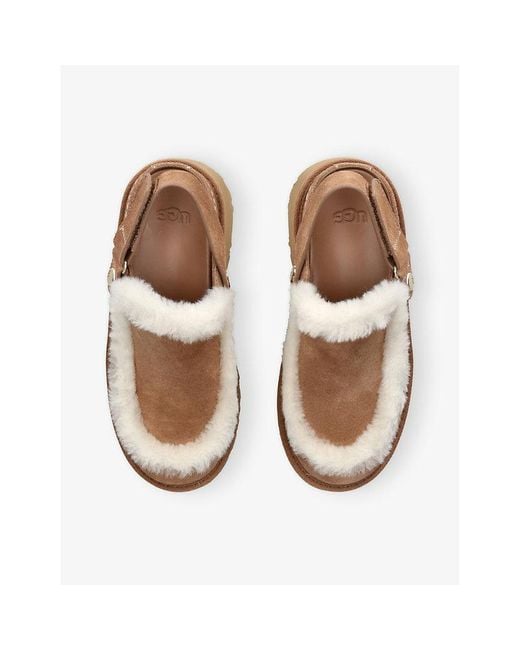 UGG Esmee Suede Block-Heel Slingback Clogs in Natural | Lyst