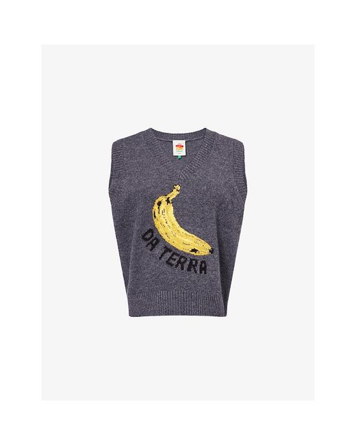 FARM Rio Banana Motif Wool-Blend Knitted Vest in Blue | Lyst UK