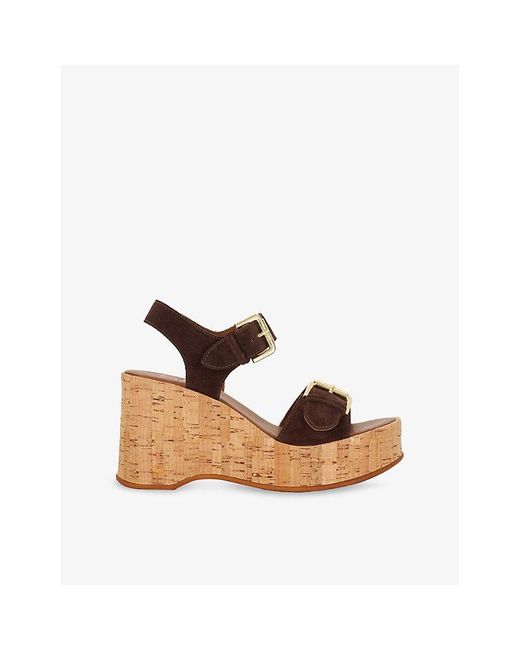 Dune Kamia Suede Wedge Sandals in Brown | Lyst