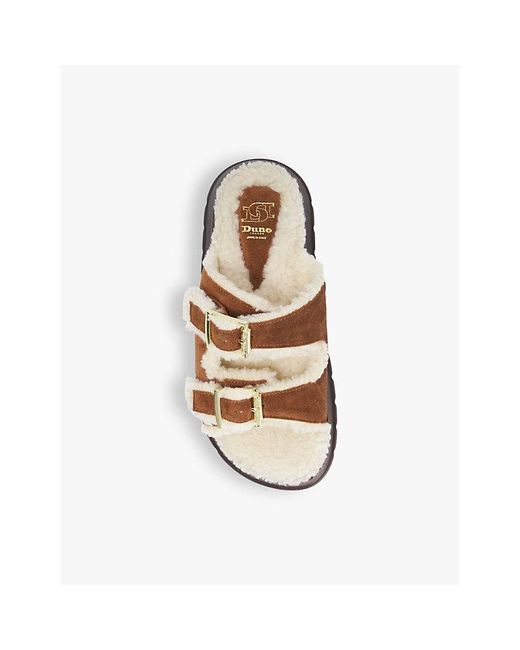 Dune Lazio Buckled Shearling-lined Suede Sandals in Brown | Lyst