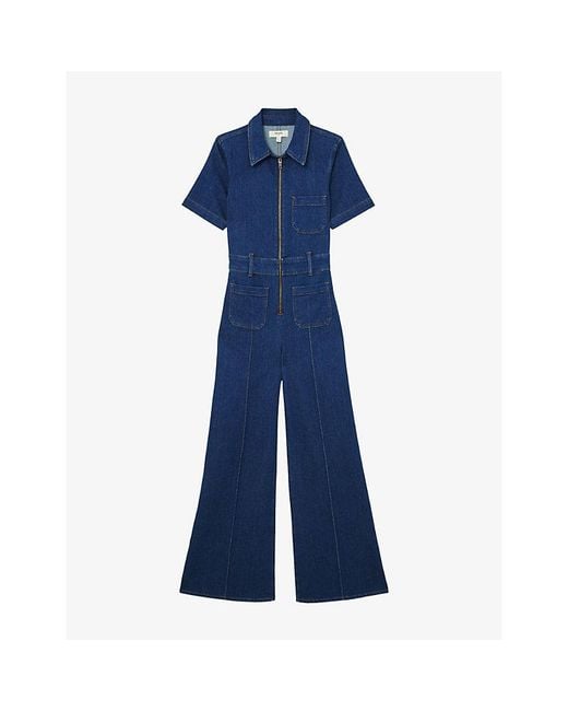 Reiss Danie Wide-Leg Denim Jumpsuit in Blue | Lyst