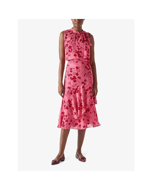 LK Bennett Rhoda Floral-Print Tiered Midi Skirt in Pink | Lyst