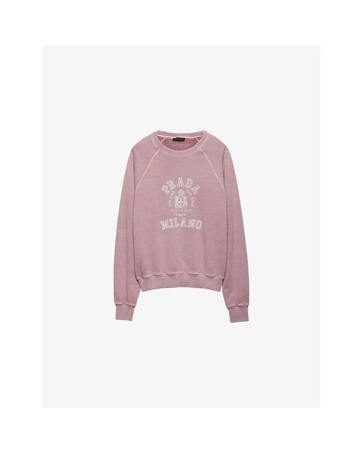 Prada Vintage-Finish Triangle-Appliqué Cotton-Jersey Sweatshirt in Pink ...