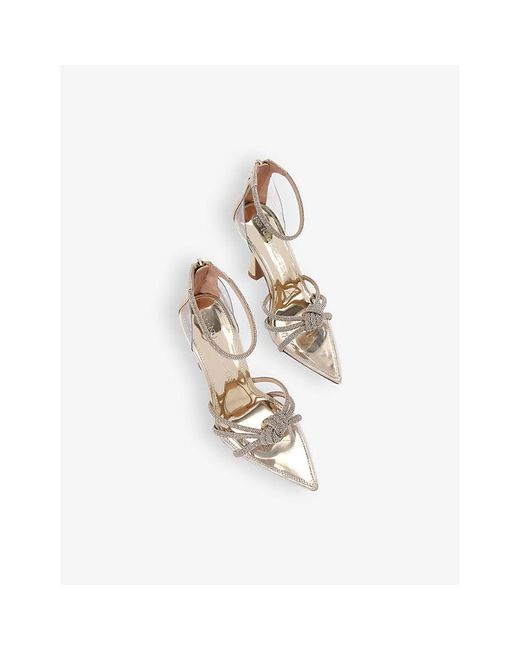 KG by Kurt Geiger Ava Crystal-Embellished Woven Heeled Courts in White ...