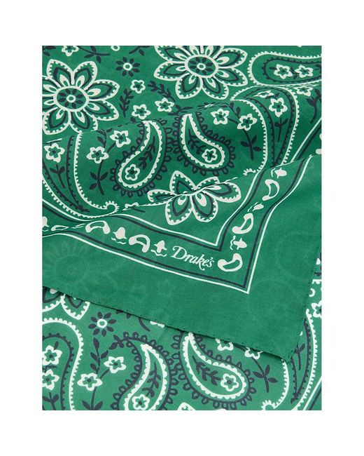 Drake's Logo Paisley Cotton Bandana in Green for Men | Lyst