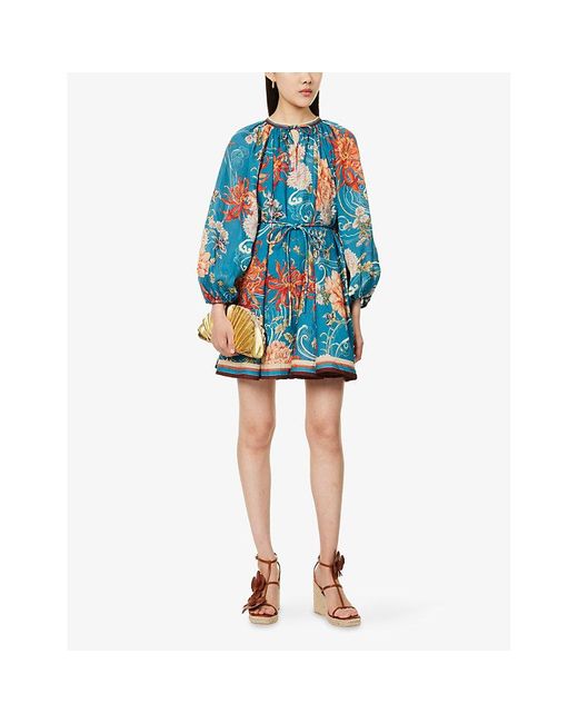 ALÉMAIS Fletcher Puff-Sleeve Ramie Mini Dress in Blue | Lyst