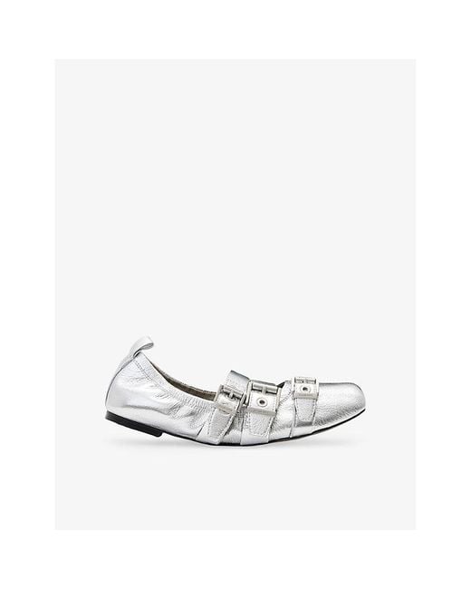 AllSaints Aurora Metallic-Leather Ballet Flats in White | Lyst