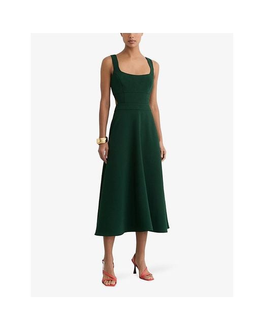 Reiss Dina Cut-Out Woven Midi Dress in Green | Lyst UK