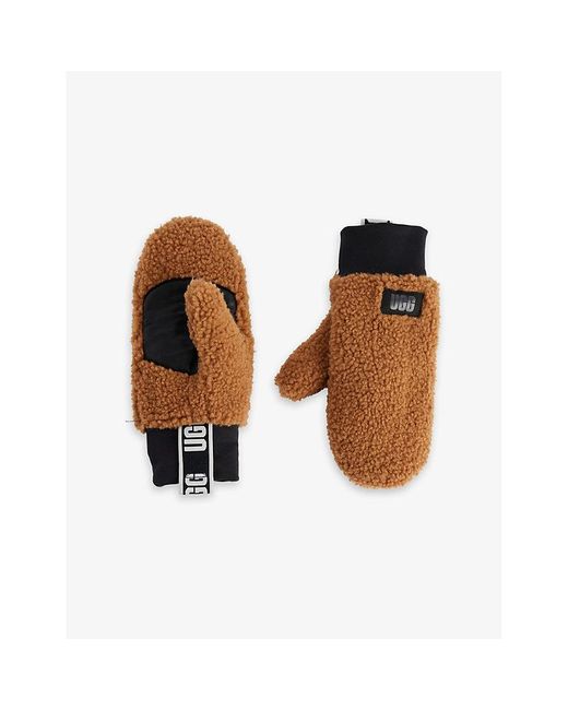 UGG Logo-Tape Borg Mittens in Brown | Lyst