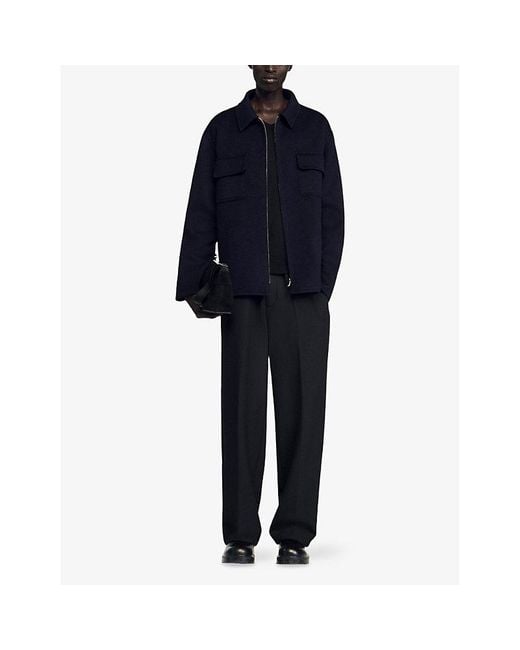 Sandro Chest-Pocket Zip-Fastened Wool-Blend Jacket in Blue for Men | Lyst