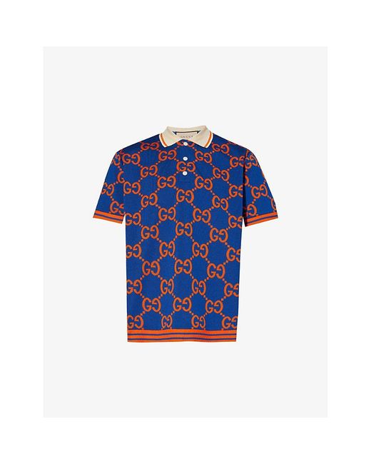 Gucci Monogram-print Stretch-woven Blend Polo Shirt in Blue for Men | Lyst