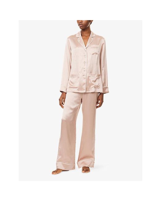 Olivia Von Halle Coco Oyster Silk-Satin Pyjama Set in Pink | Lyst UK
