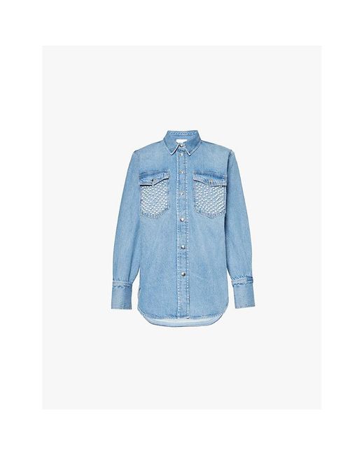 FRAME Atelier Pearl-Embellished Oversized Denim Jacket in Blue | Lyst