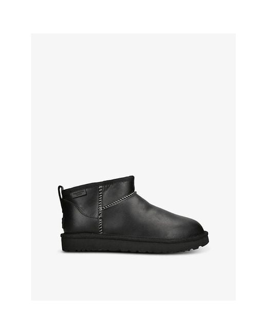 UGG Classic Ultra Mini Logo-Patch Leather Ankle Boots in Black | Lyst
