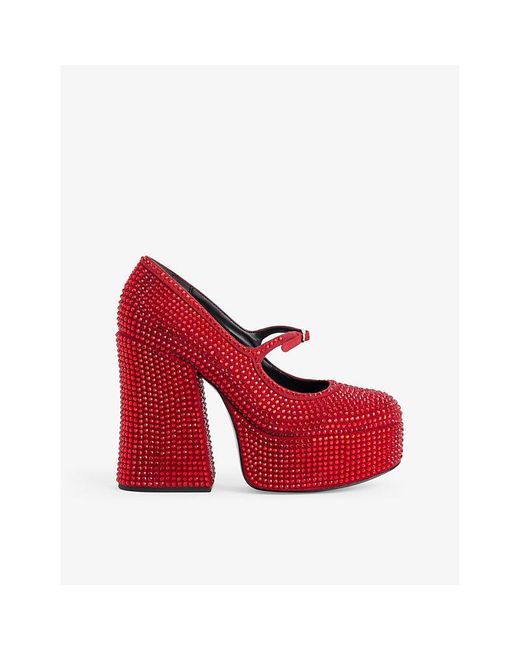 Marc Jacobs The Kiki Crystal-Embellished Platform Leather Mary Jane Courts in Red | Lyst