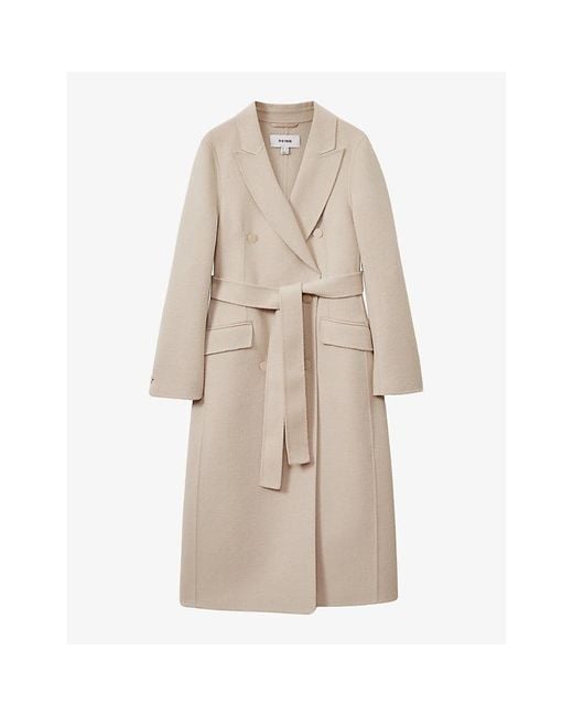 Reiss Maeve Double-Breasted Wool-Blend Coat in Natural | Lyst