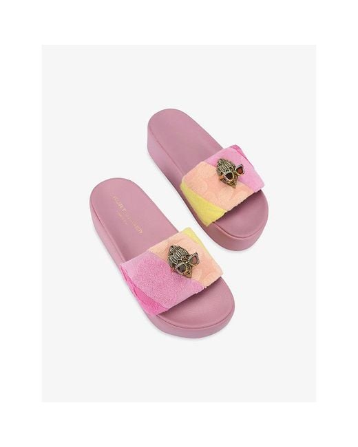 Kurt Geiger Meena Eagle Towelling Platform Sandals in Pink | Lyst