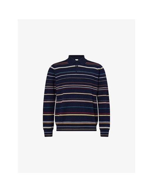 Paul Smith Striped Long-Sleeve Wool Polo Shirt in Blue for Men | Lyst UK