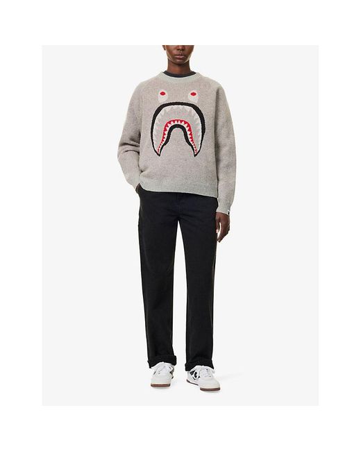 A Bathing Ape Bape Shark-Intarsia Regular-Fit Wool-Blend Knitted Jumper ...