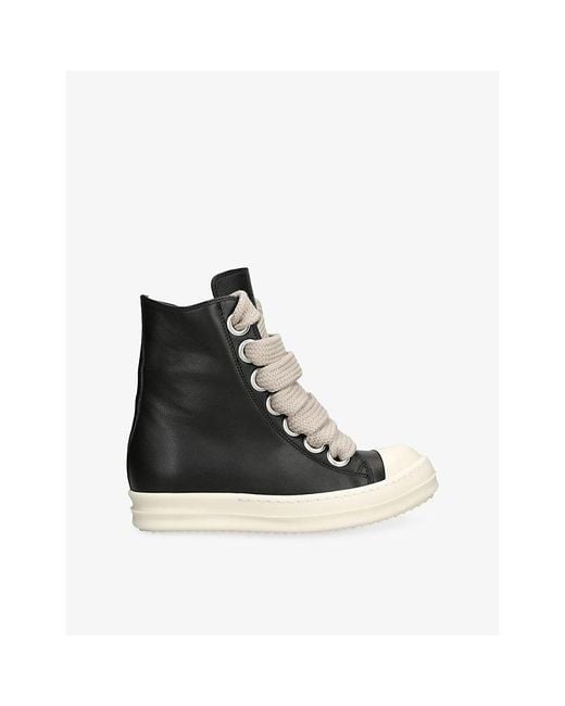 Rick Owens Jumbo Lace Leather High-Top Trainers in Black | Lyst
