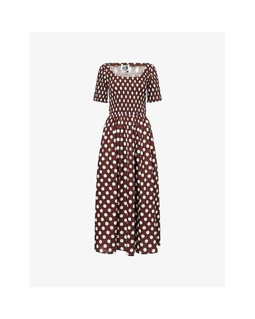 Amy Lynn Matilda Short-Sleeves Cotton-Poplin Maxi Dress in Brown | Lyst UK