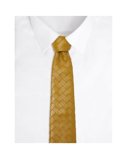 Bottega Veneta Intrecciato Leather Tie in Metallic for Men | Lyst