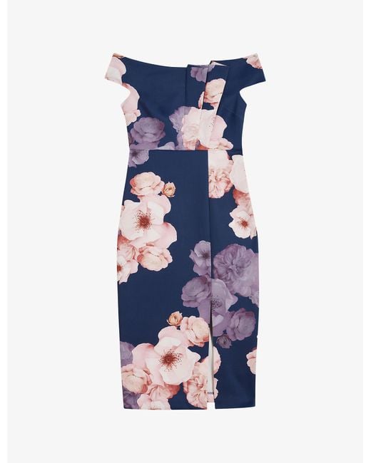 Ted Baker Synthetic Lovez Floral Print Bardot Stretch Woven Midi Dress