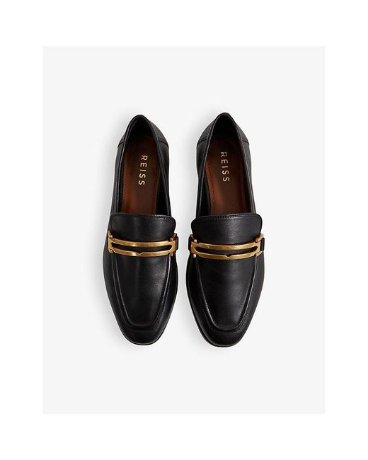 Reiss Angela Hardware-Embellished Leather Loafers in Black | Lyst