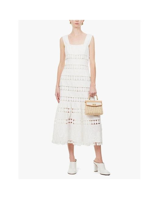 Zimmermann Square-neck Cut-out Linen Midi Dress in White | Lyst