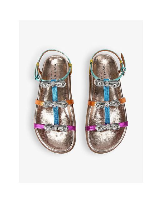 Kurt Geiger Pierra Multi-Bow Flat Leather Sandals | Lyst