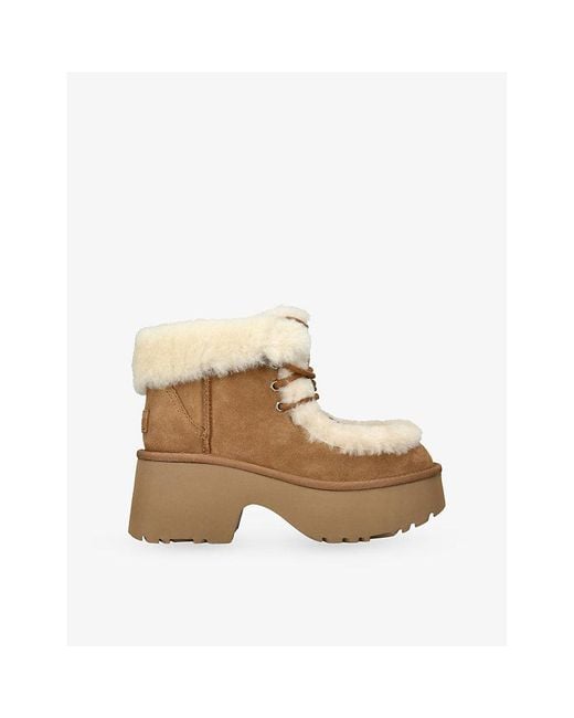 UGG Esmee Suede Block-Heel Ankle Boots in Natural | Lyst UK