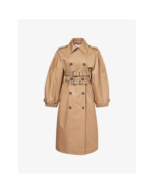 Ganni Logo-Embellished Bonded Cotton Trench Coat in Natural | Lyst
