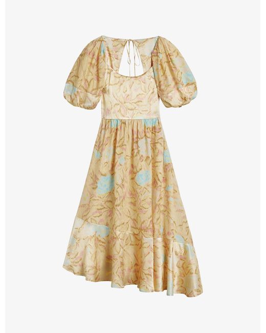 Ted Baker Synthetic Mib Floral Print Puff Sleeve Woven Midi Dress Lyst Uk