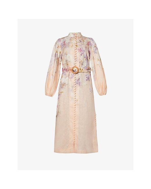 Zimmermann Lyrical Floral Print Linen Midi Dress In Natural Lyst