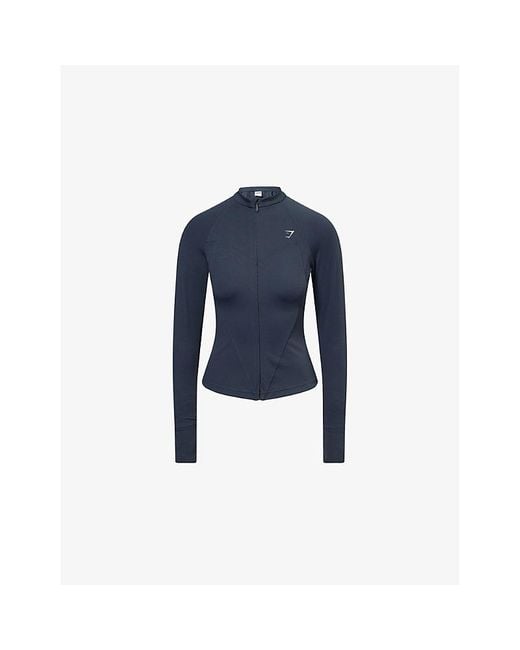 GYMSHARK Running Full-Zip Stretch-Jersey Track Jacket in Blue | Lyst UK