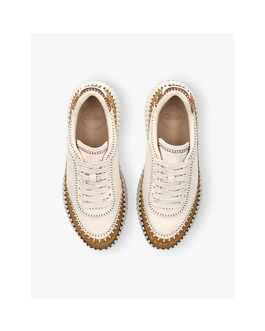 Chloé Nama Runner Low-Top Mesh And Woven Trainers in Metallic | Lyst
