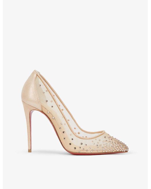 Christian Louboutin Follies Strass 100 Mesh Courts in Natural | Lyst