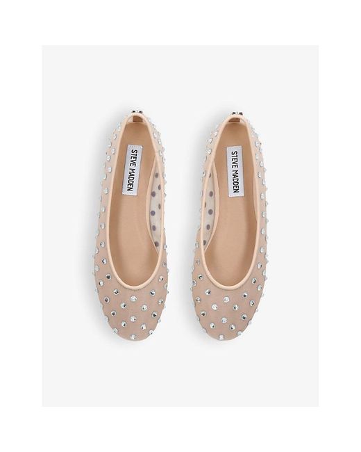 Steve Madden Viv Rhinestone-Embellished Mesh Ballet Flats in Natural | Lyst