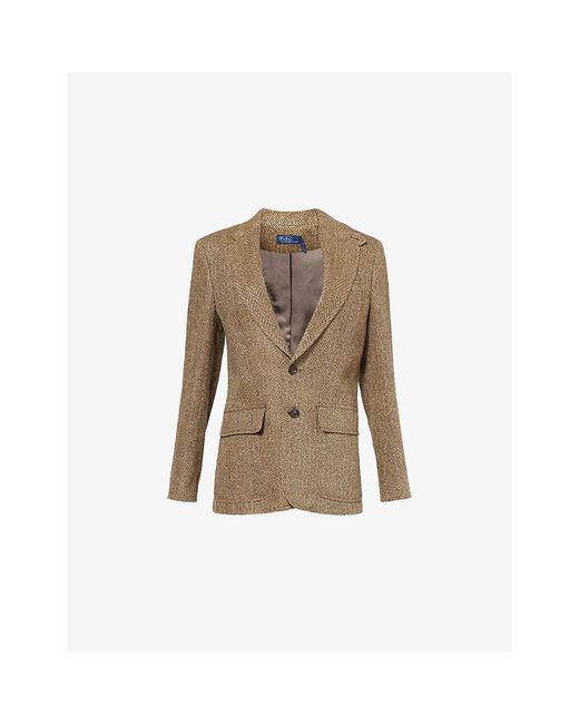 Polo Ralph Lauren Herringbone Single-Breasted Linen, Silk And Wool Blazer in Natural | Lyst