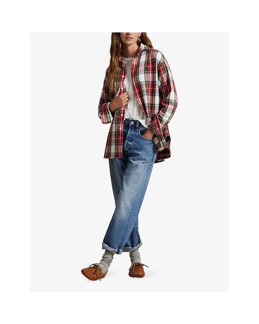 Polo Ralph Lauren Plaid Relaxed-Fit Cotton Shirt in Red | Lyst UK