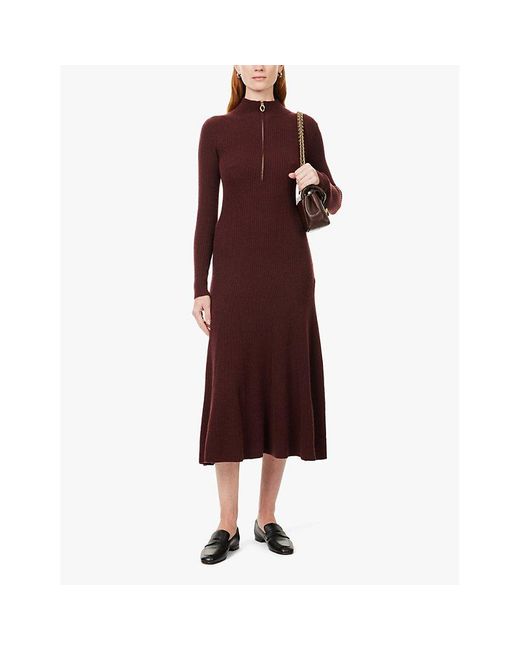 ME+EM High-Neck Ribbed Merino Wool And Cashmere-Blend Maxi Dress in Red ...