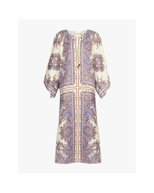 Zimmermann Paisley Ottie Printed Kaftan Linen Midi Dress in Purple | Lyst Zimmermann Paisley Ottie Printed Kaftan Linen Midi Dress in Purple | Lyst