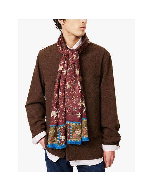 Drake's Unicorn-Print Wool And Silk Scarf in Red for Men | Lyst UK