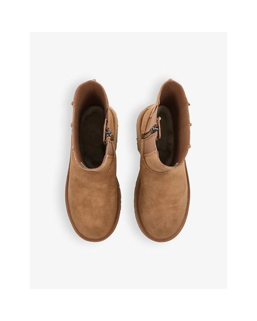 UGG Classic New Heights Suede And Shearling Heeled Ankle Boots in Brown ...