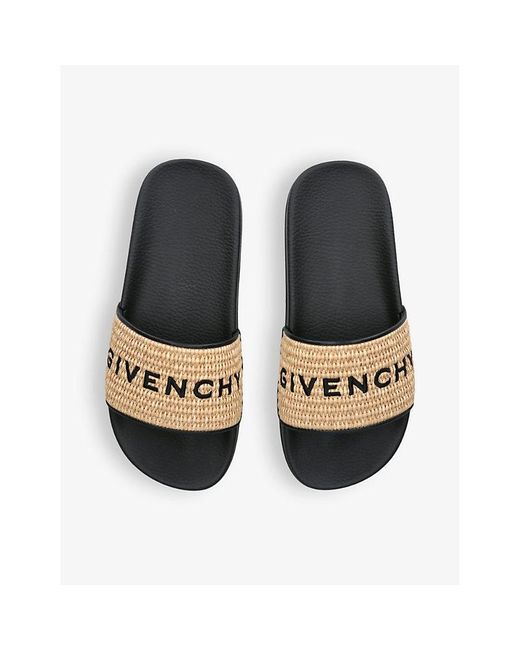 Givenchy Logo Raffia And Rubber Sliders in Natural | Lyst