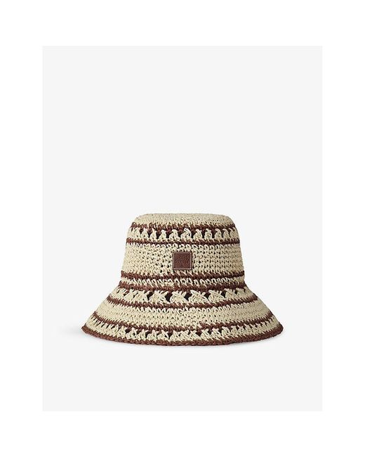 Mulberry Logo-Embroidered Crochet Raffia Bucket Hat in Natural | Lyst